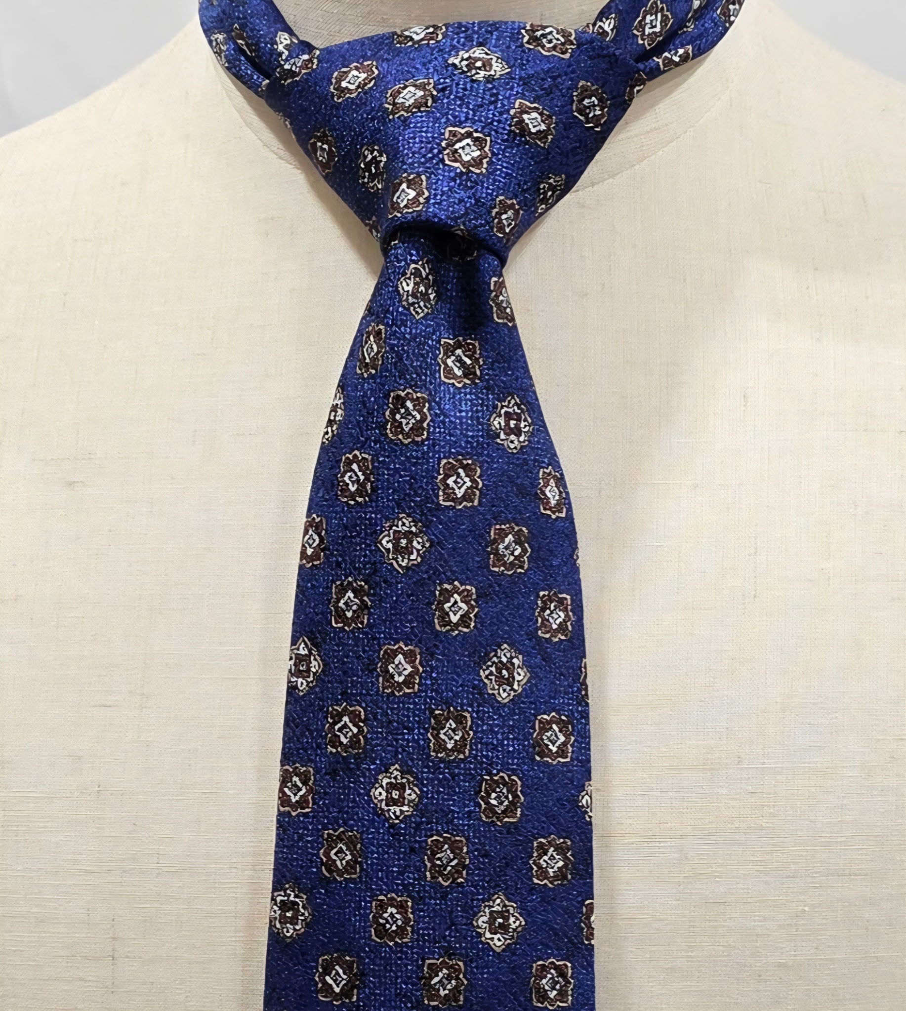 Hampstead by Geoff Nicholson Navy, Brown and Cream Medallion Silk Tie ...